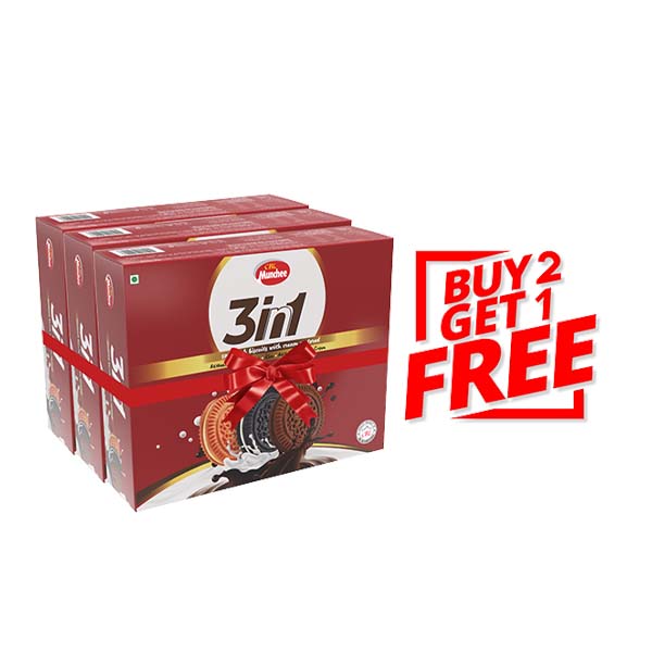 CBL Munchee 3 in 1 Assorted Cream Biscuits, 150gm (Buy 2 Get 1 Free)