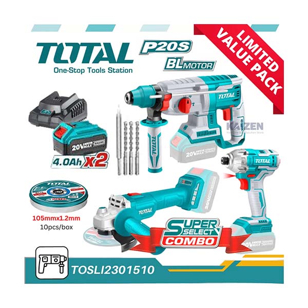 Total Tools Lithium-Ion Cordless 3 Pcs Combo Kit Set (TOSLI2301510)